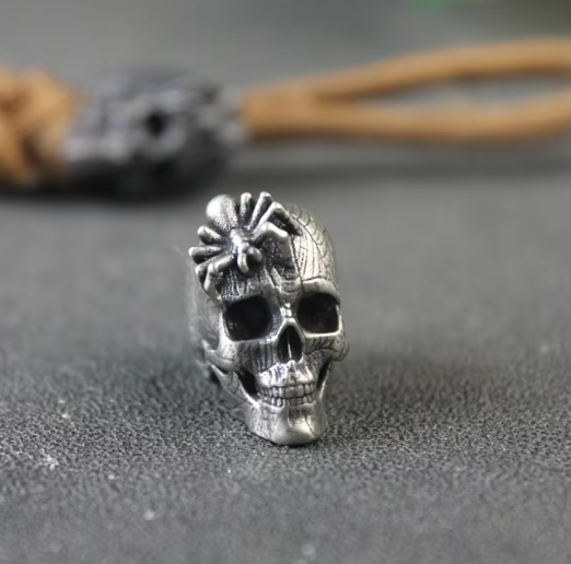 Beads Spider With Skull - Silver | Alazame Kuwait